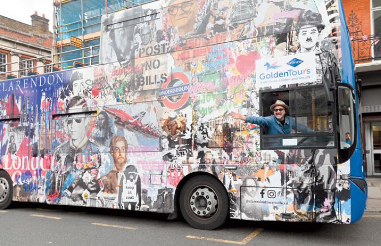IN PICTURES: Painted bus with 'iconic' Mr Brainwash street art visits ...
