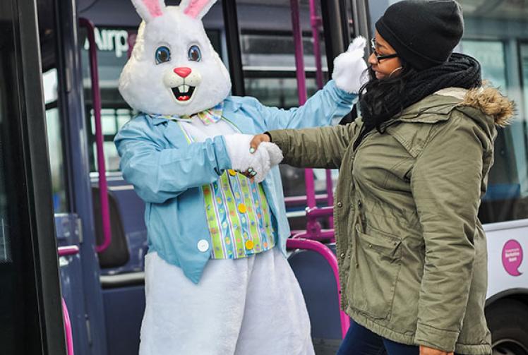 Bus controller dresses as giant bunny to raise spirits on 'Blue Monday ...