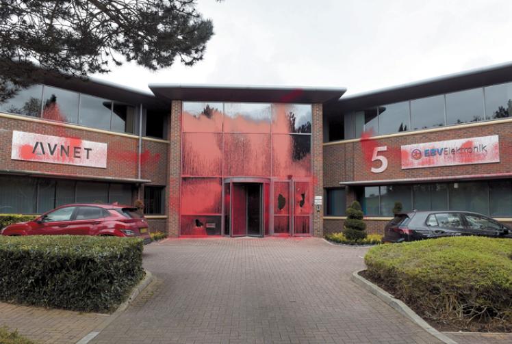 Protesters cover White Waltham-based Avnet offices with red paint ...